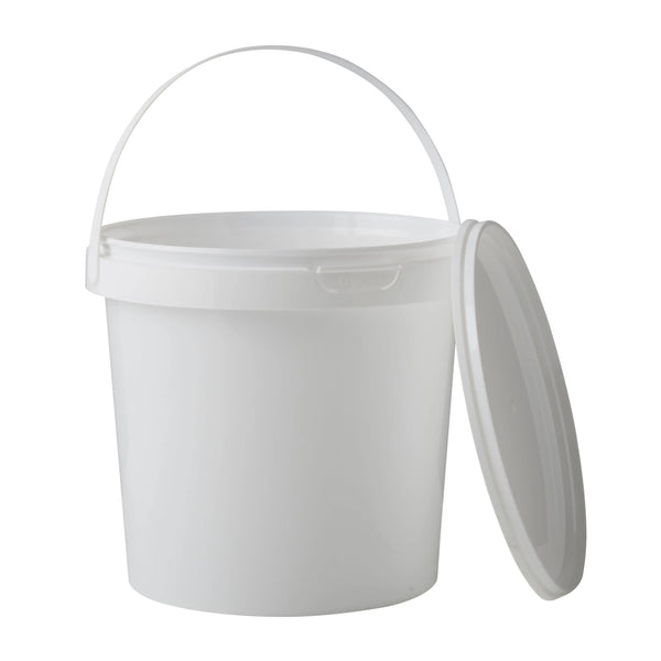 2 Litre Plastic White Tamper Evident Bucket with Plastic Handle and Li ...
