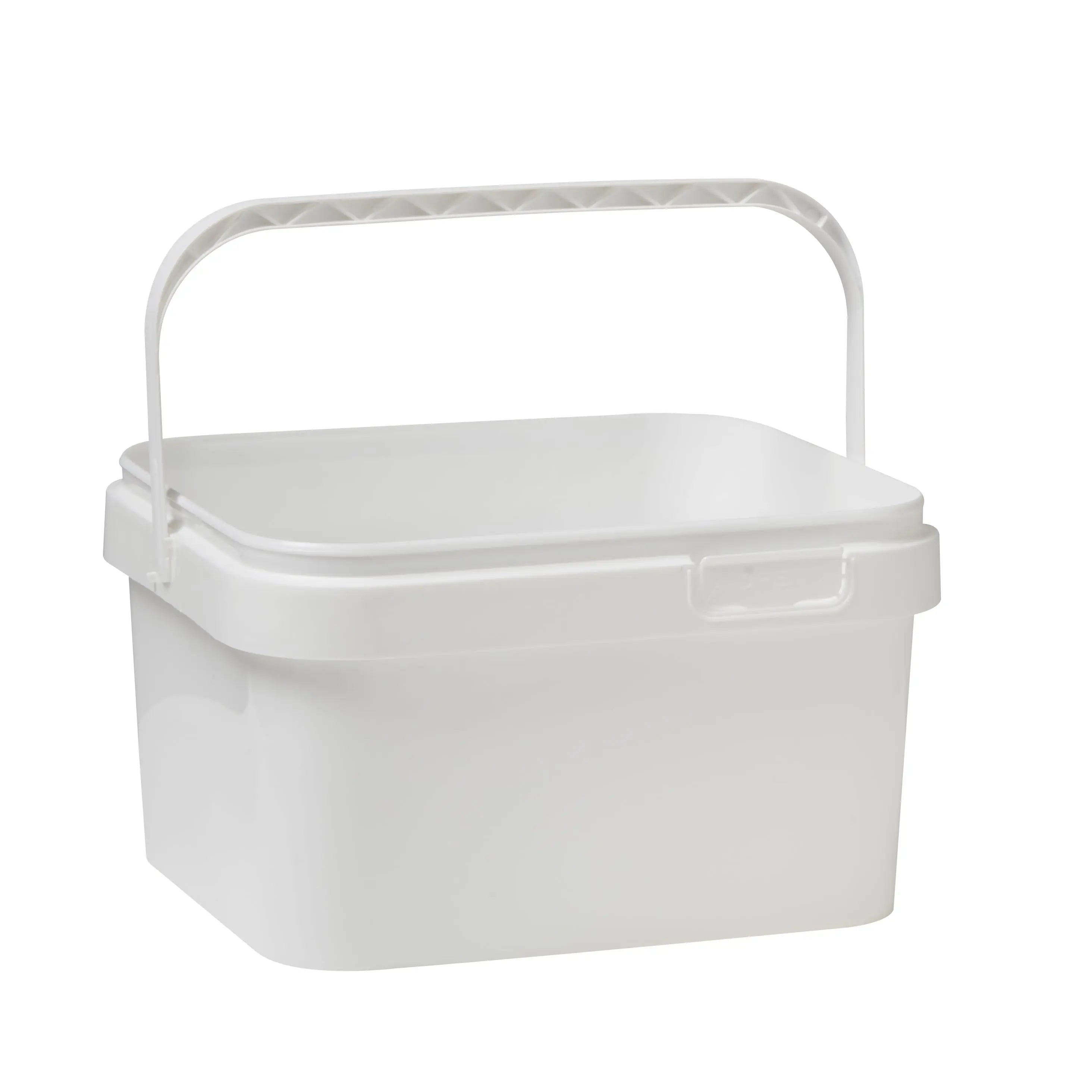 5 Litre Plastic White Tamper Evident Square Bucket with Plastic Handle ...